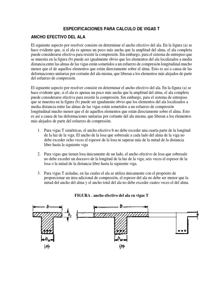 Especificaciones para Calculo de Vigas T | PDF | Esfuerzo cortante | Doblar