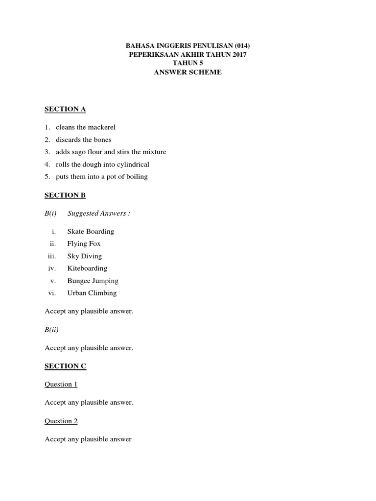 Answer Scheme: B (I) Suggested Answers | PDF