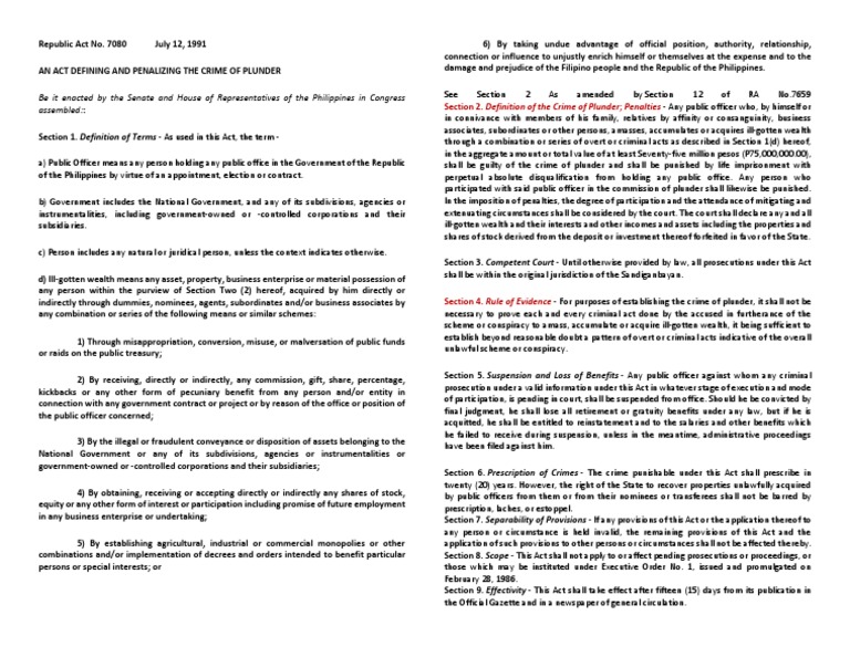 Defining and Penalizing the Crime of Plunder | PDF | Conspiracy ...