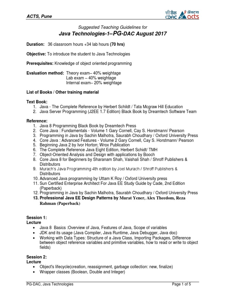 CDAC JavaTechnologies I CoreJava August 2017 | PDF | Java (Programming ...