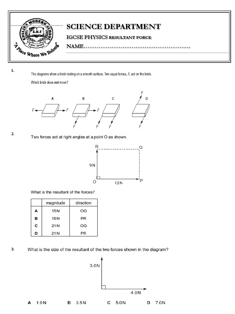 IGCSE Physics Resultant Force Guide | PDF | Science & Mathematics