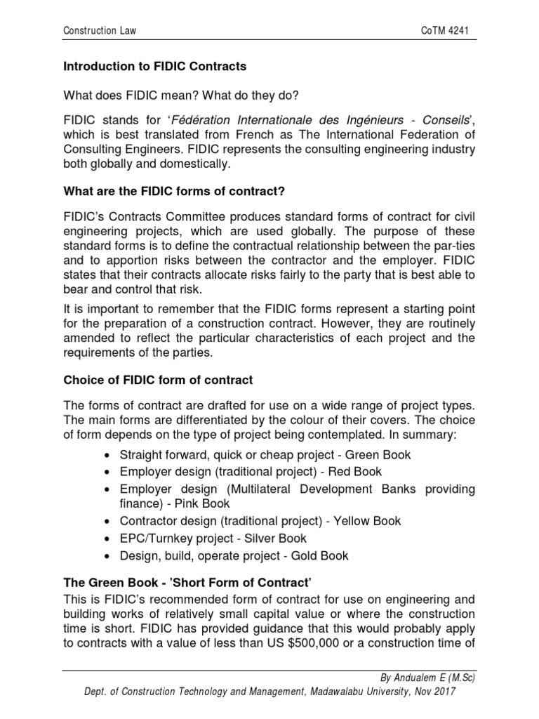 Introduction To FIDIC Contracts | PDF | Consultant | Employment