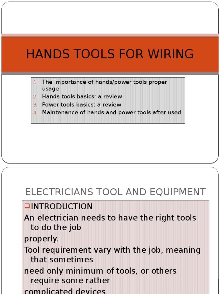 Electricians' Hand and Power Tools Guide | PDF | Drill | Tools