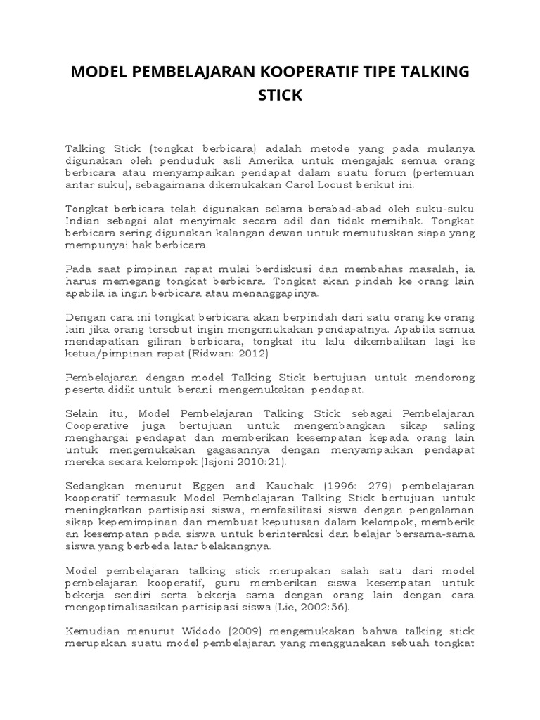 Model Pembelajaran Kooperatif Tipe Talking Stick | PDF