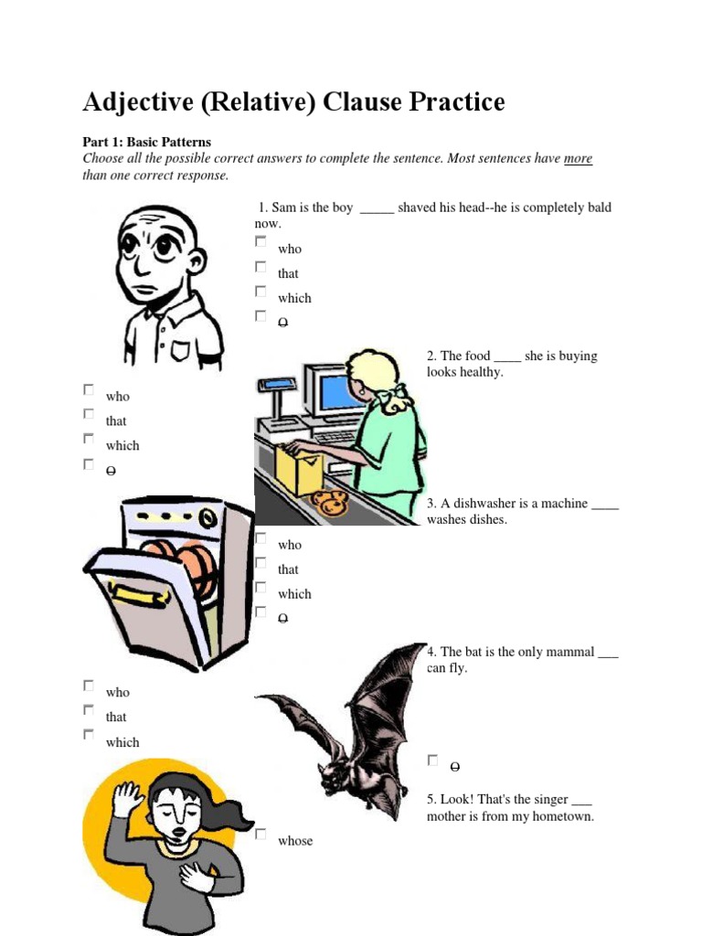 Adjective Clause Exercises with Answers | PDF | Noun | Adjective