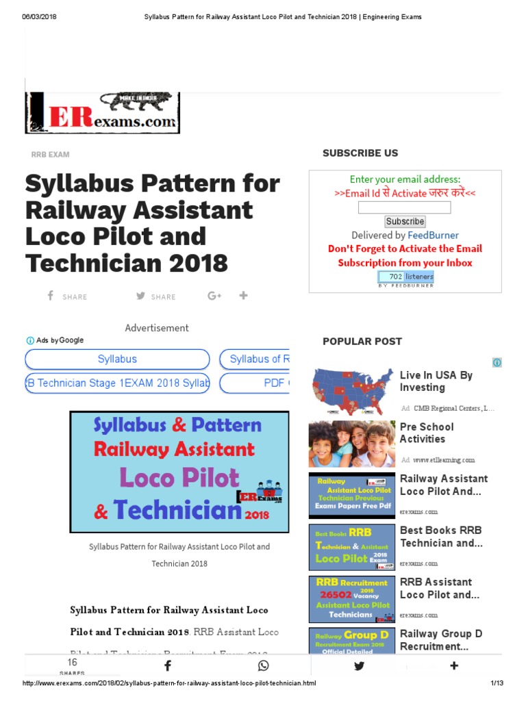 Syllabus Pattern For Railway Assistant Loco Pilot and Technician 2018 ...