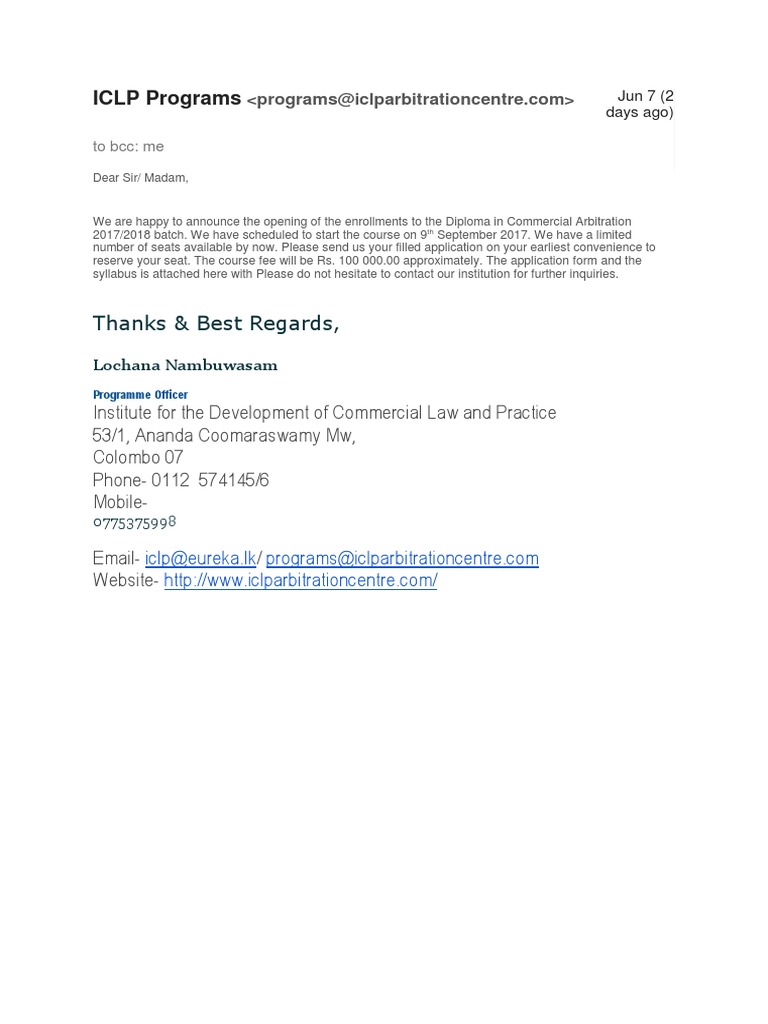 ICLP Programs: Thanks & Best Regards | PDF