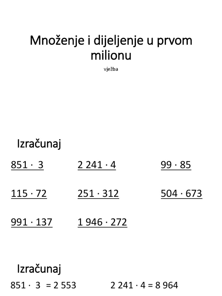 Mnozenje I Dijeljenje U Prvom Milionu | PDF