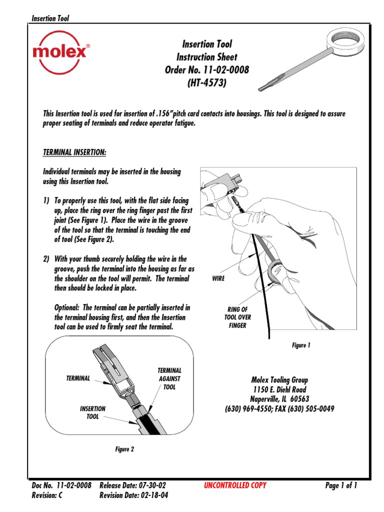 Insertion Tool Instruction Sheet Order No. 11-02-0008 (HT-4573) | PDF