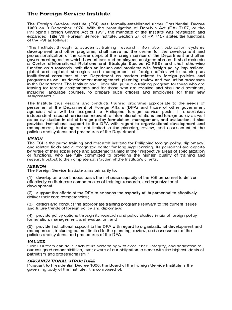 Overview of the Foreign Service Institute | PDF | United States Foreign ...