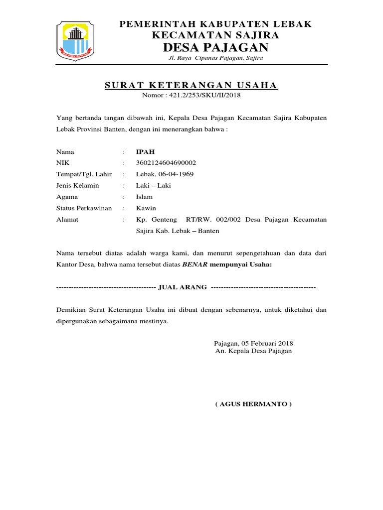 Surat Keterangan Usaha (Sku) | PDF