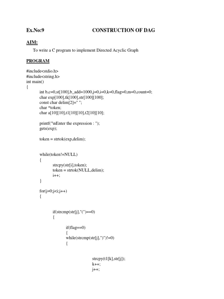 Ex - No:9 Construction of Dag: Program | PDF | Areas Of Computer ...