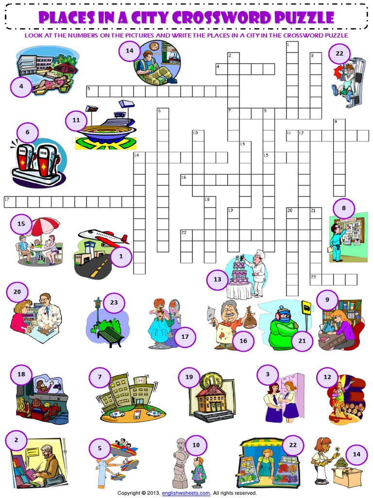 Places in A City Crossword Criss Cross Puzzle Vocabulary Worksheet PDF ...