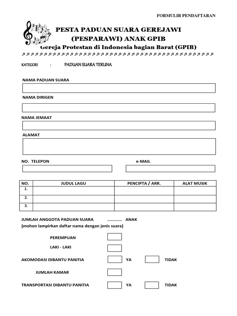 Formulir Pendaftaran Pesparawi | PDF