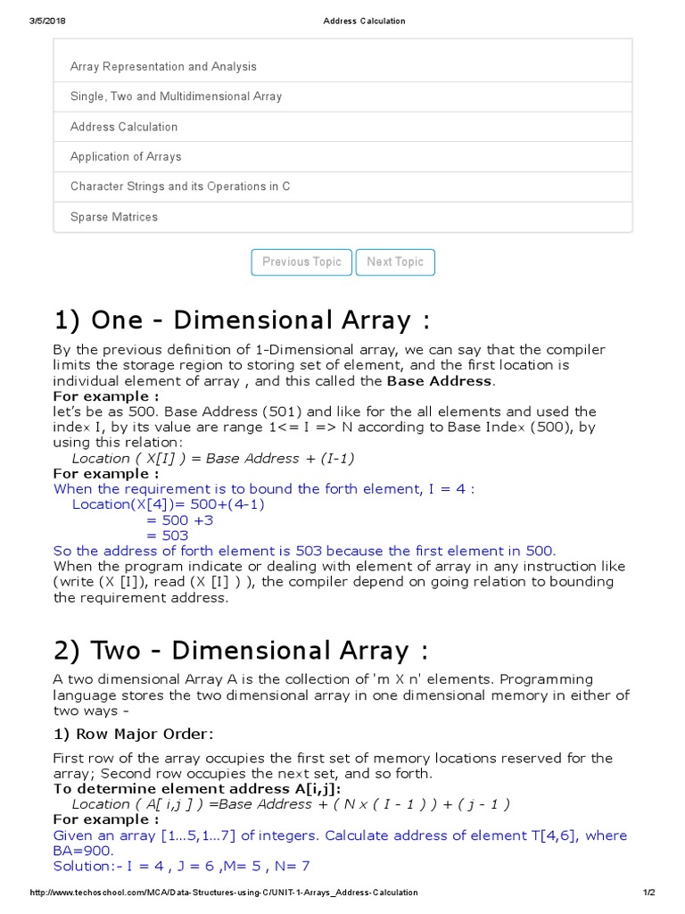 Address Calculation Pdf Pdf Array Data Structure Algorithms And Data Structures