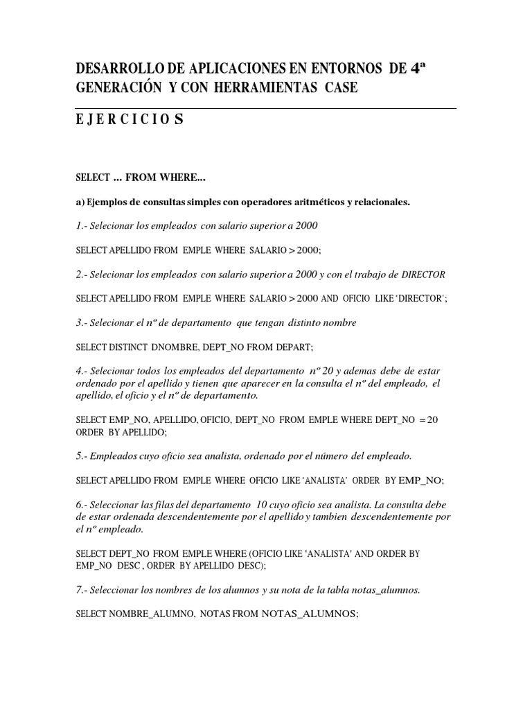 Libro Ejercicios SQL PLSQ Completo | PDF | Gestión de la información ...