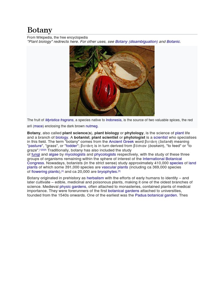 Botany: "Plant Biology" Redirects Here. For Other Uses, See and | PDF ...