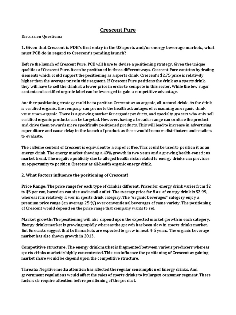 Crescent Pure Case Study Solution | Download Free PDF | Drink | Pricing