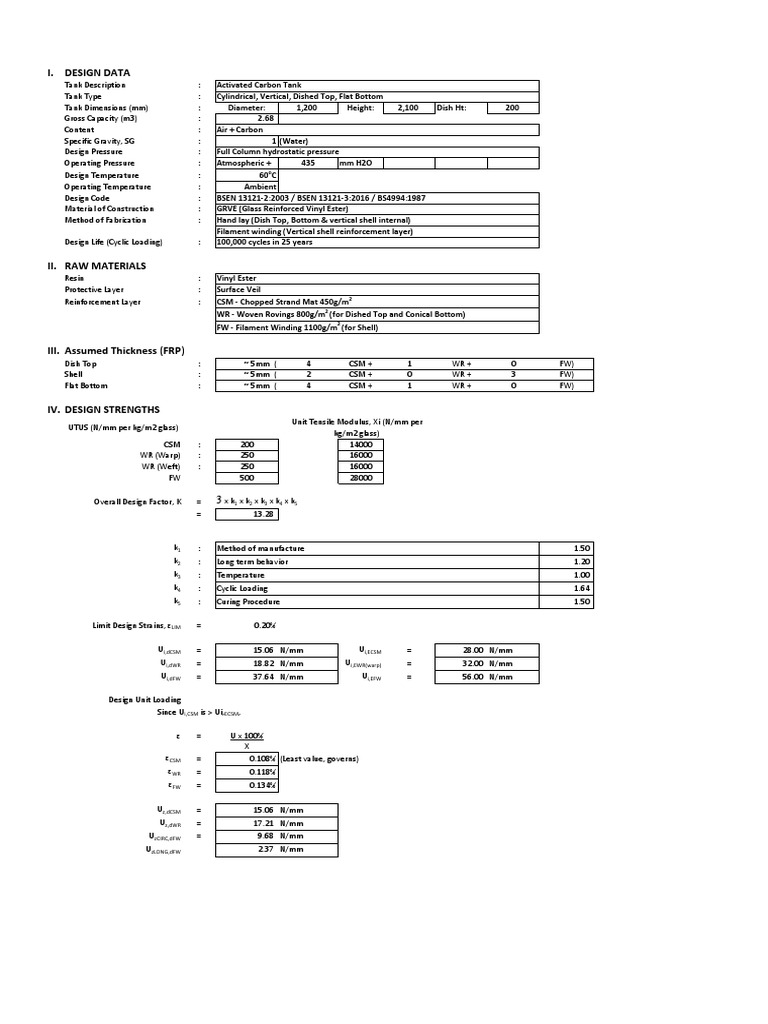 Design of FRP Cylindrical Vertical Tank BS4994 | PDF | Fibre Reinforced ...