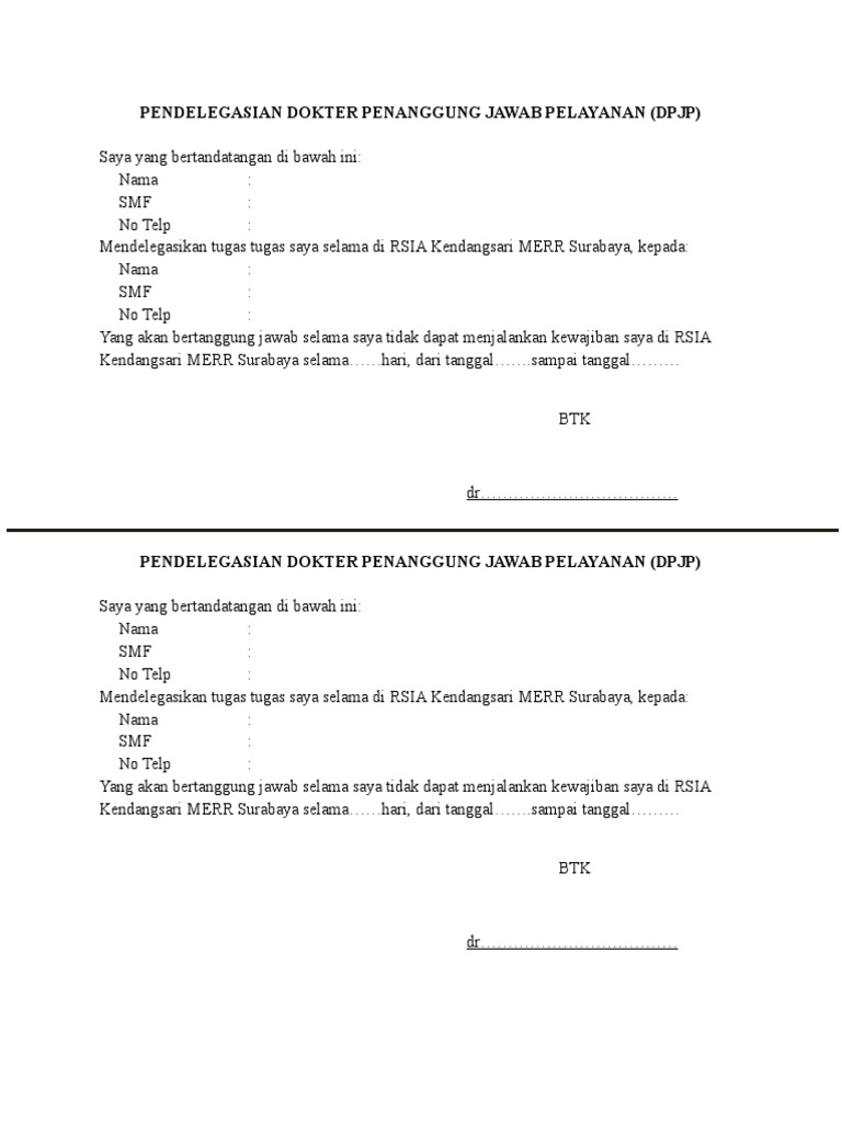 Form Pendelegasian DPJP (Oke) | PDF