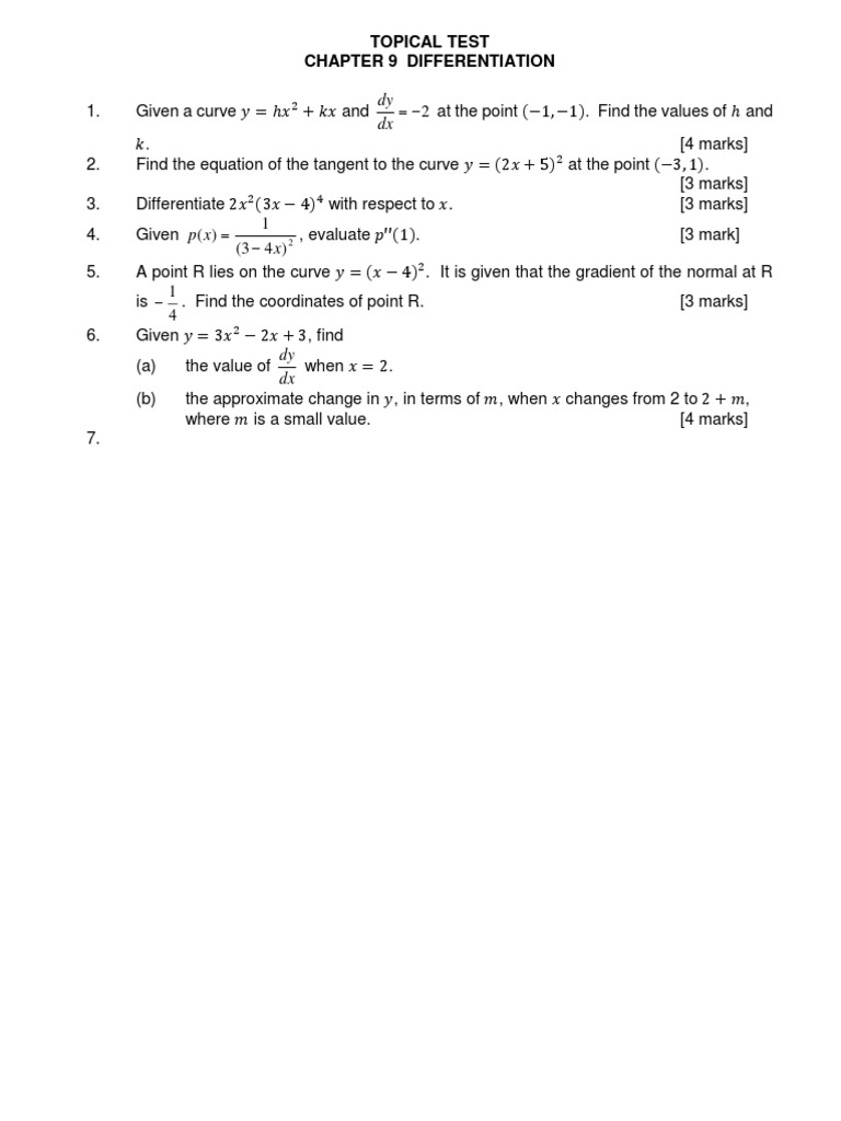 Differentiation Test Questions | PDF