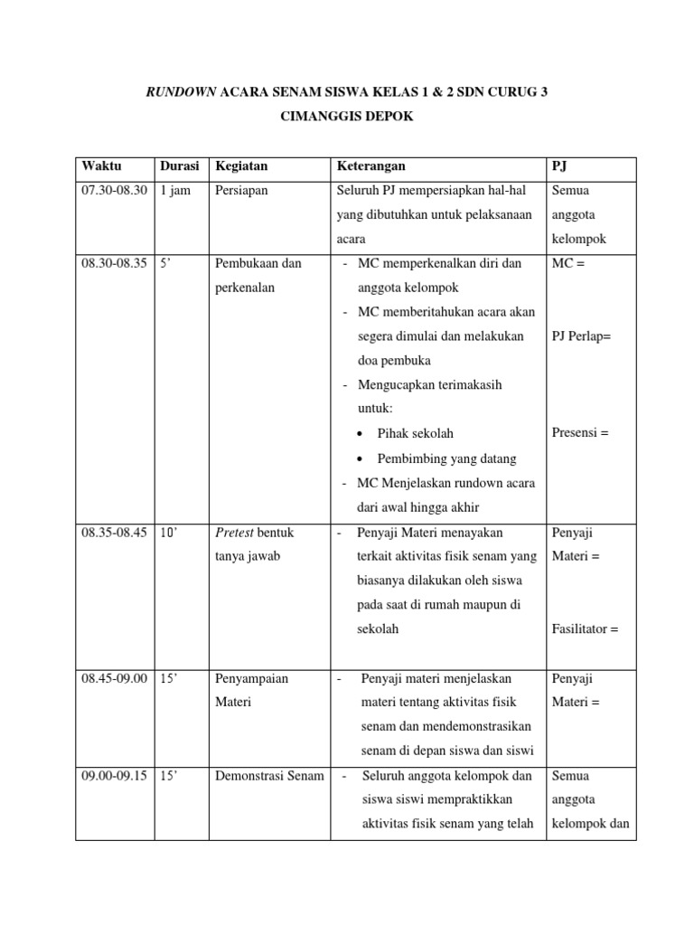 Rundown Acara UKS | PDF