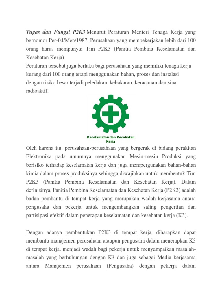 Tugas Dan Fungsi P2K3 | PDF