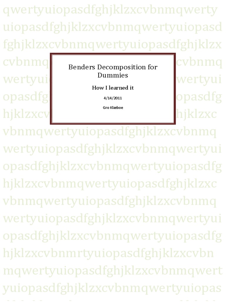 Benders Decomposition For Dummies: How I Learned It | PDF | Mathematical Optimization | Demand
