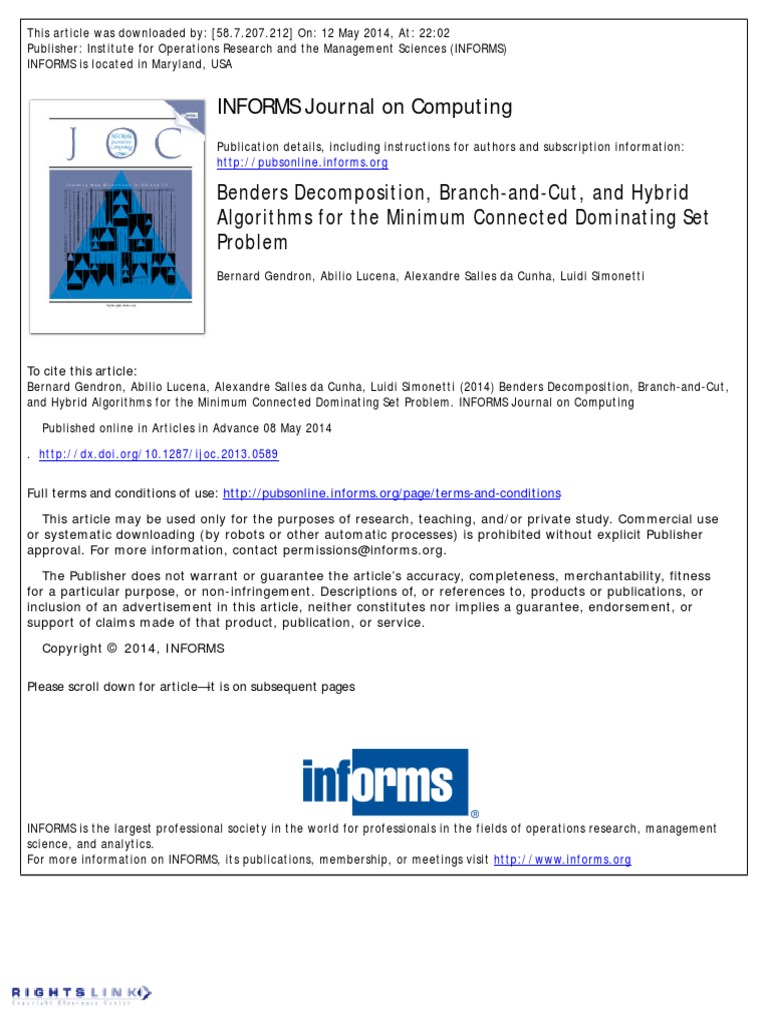 Benders Dominating Set | PDF | Mathematical Optimization | Computer Network