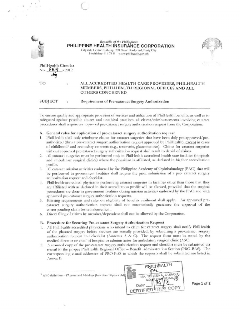 Philhealth Pre-Auth Cataract | PDF | Ophthalmology | Clinical Medicine