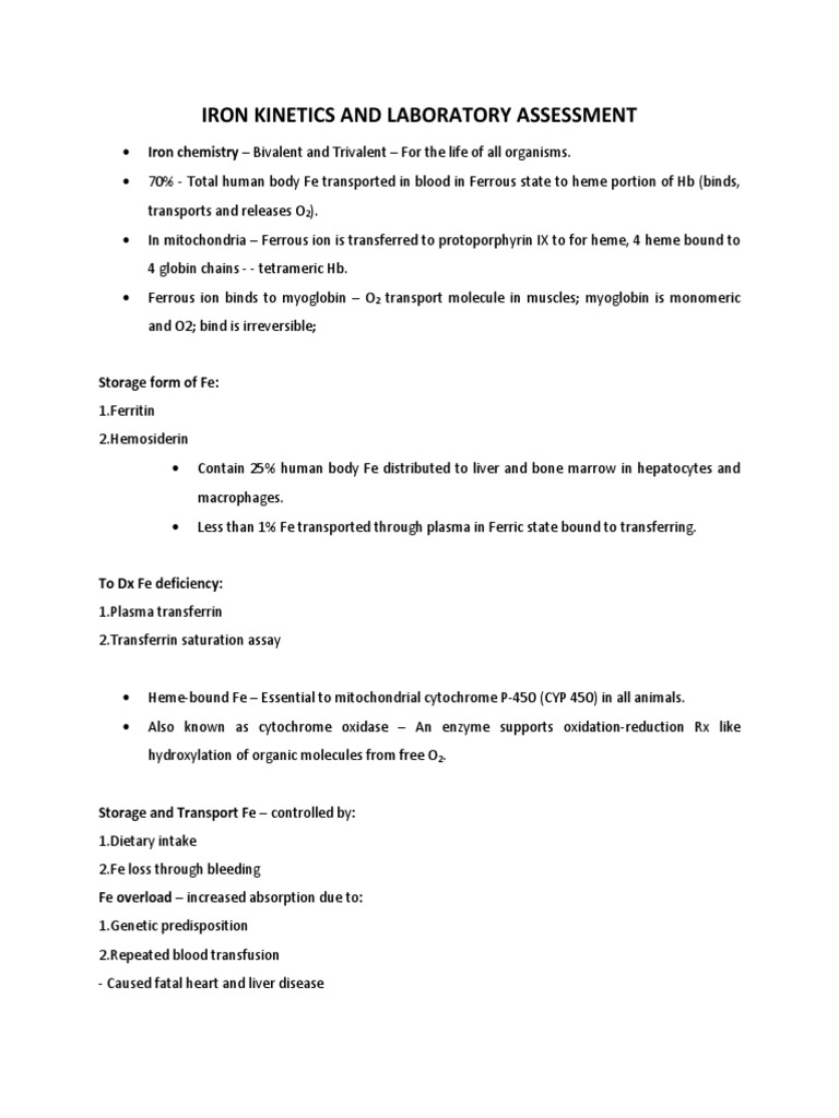 Iron Kinetics and Laboratory Assessment | PDF | Iron | Red Blood Cell