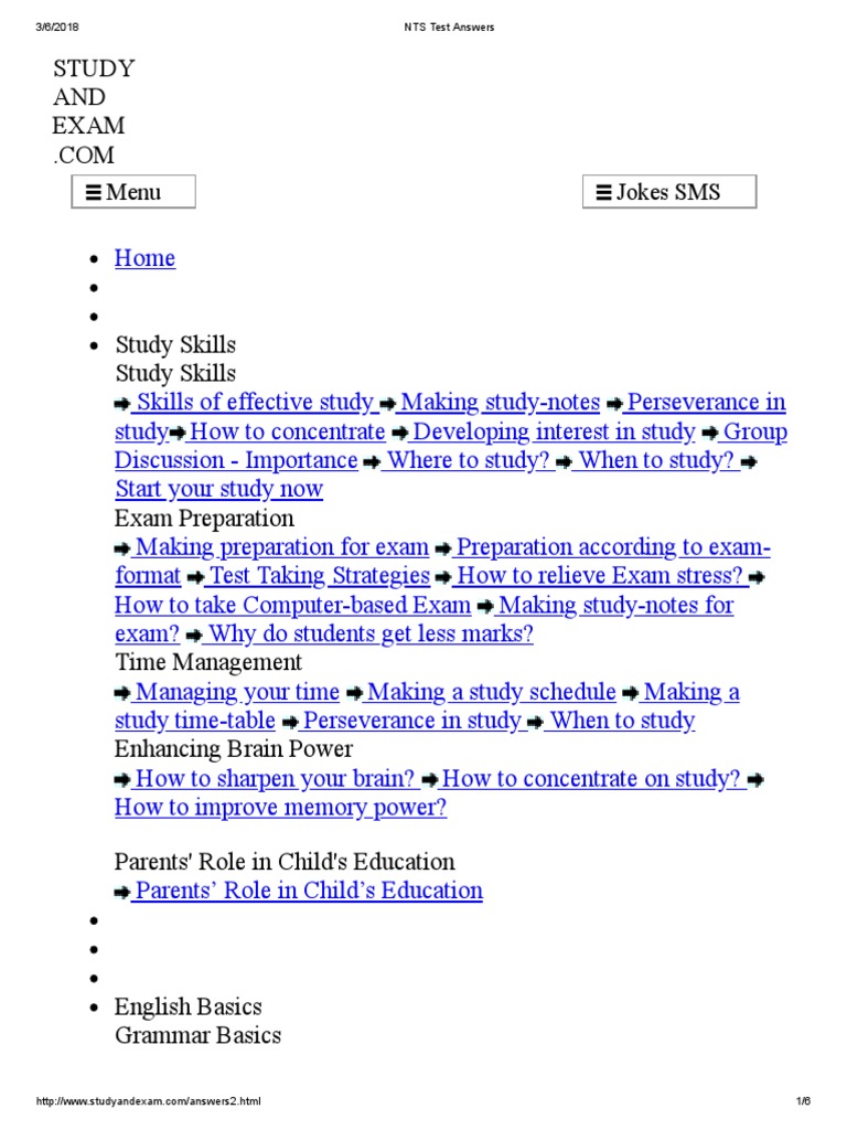 NTS Test Answers | PDF | Grammatical Tense | Perfect (Grammar)