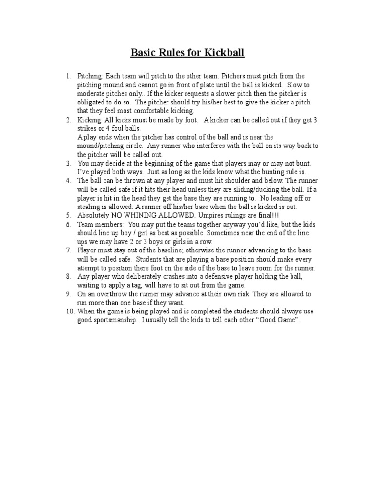 Basic Kickball Rules | PDF