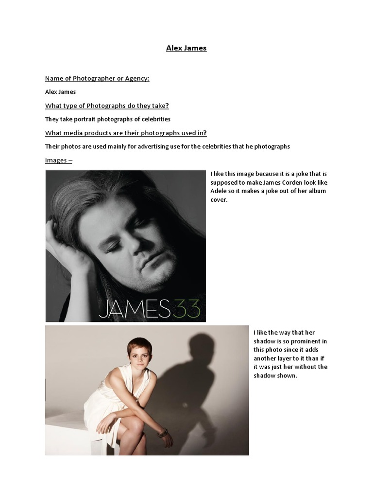 Alex James: Name of Photographer or Agency | PDF