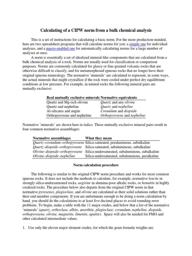 Norm Calculation | PDF | Igneous Rock | Silicon Dioxide