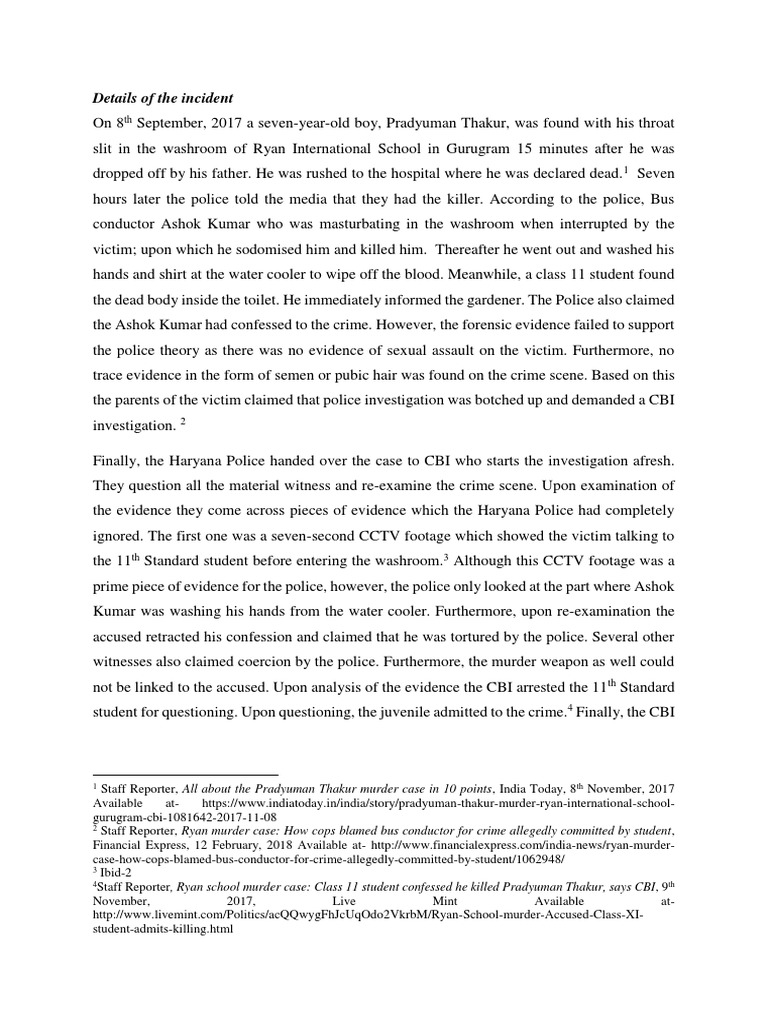 Case Study On Ryan International School Murder Case | Download Free PDF ...