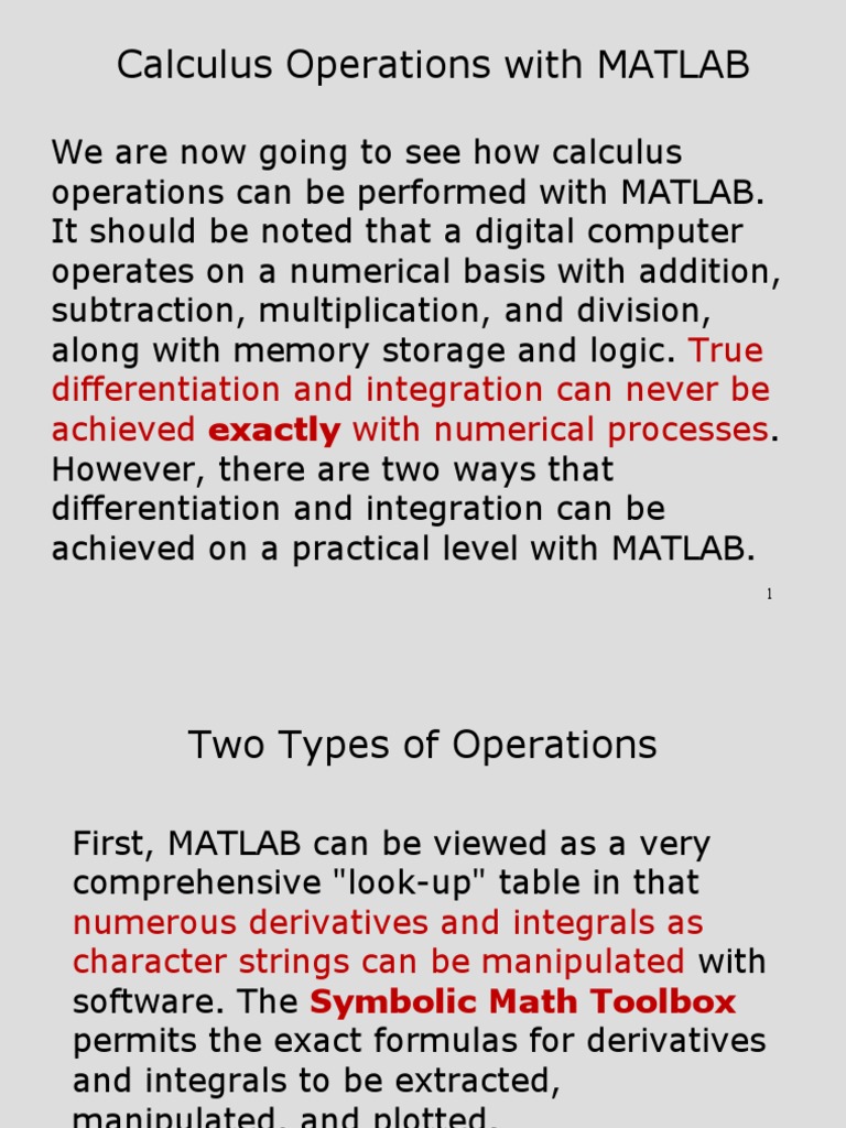 Calculus With Matlab Pdf Derivative Numerical Analysis
