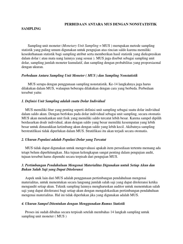 Perbedaan Antara Mus Dengan Nonstatistik Sampling | PDF