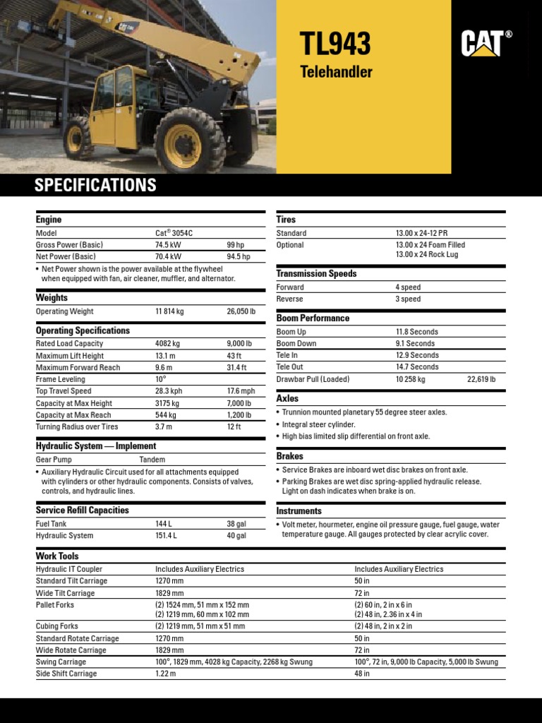 Manipulador Caterpillar TL 943 Series Spec Sheet | PDF | Vehicles ...