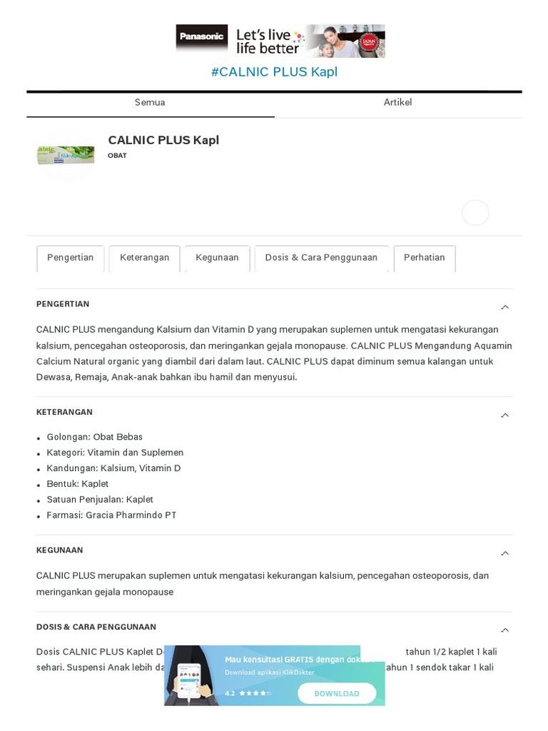 Obat CALNIC PLUS Kapl - Dosis, Pemakaian, Efek Samping | PDF