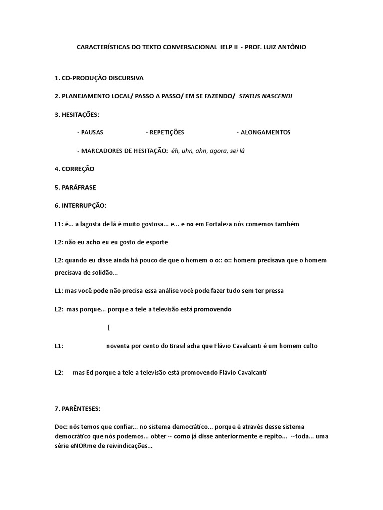 Características Do Texto Conversacional Ielp II - Aluno | Lazer ...