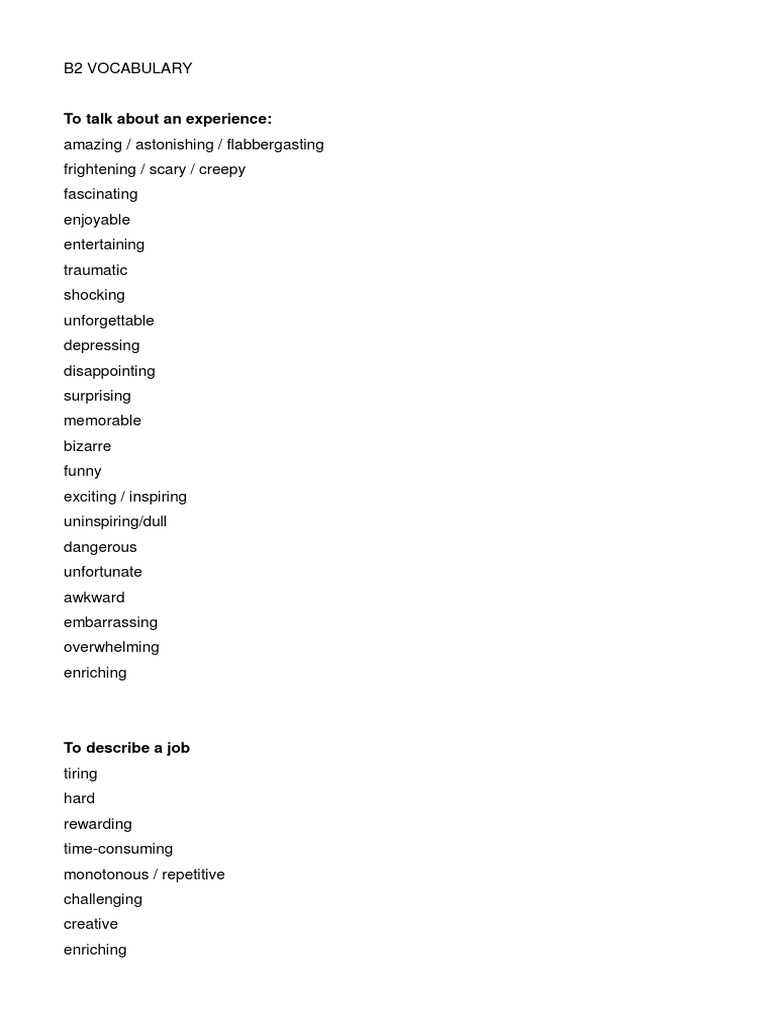 b2 Vocabulary Adjectives | PDF