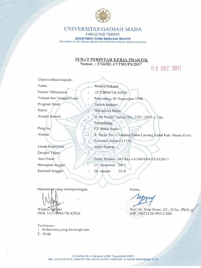 Contoh Surat Tugas (UGM) | PDF