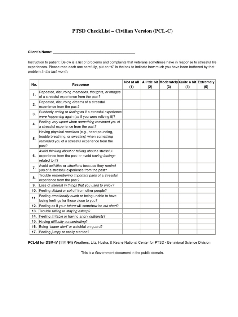 3 PTSD CheckList and Scoring | PDF | Feeling | Posttraumatic Stress ...