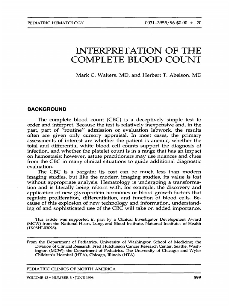 Interpretation THE Complete Blood Count: Background | Download Free PDF ...