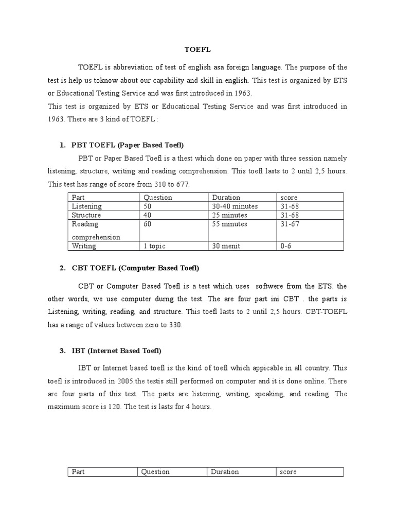 Toefl: PBT TOEFL (Paper Based Toefl) | PDF