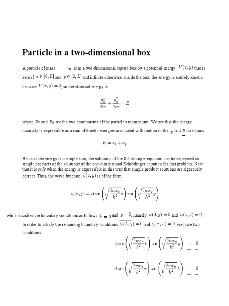 Particle in 2d Potential Box | PDF | Wave Function | Schrödinger Equation