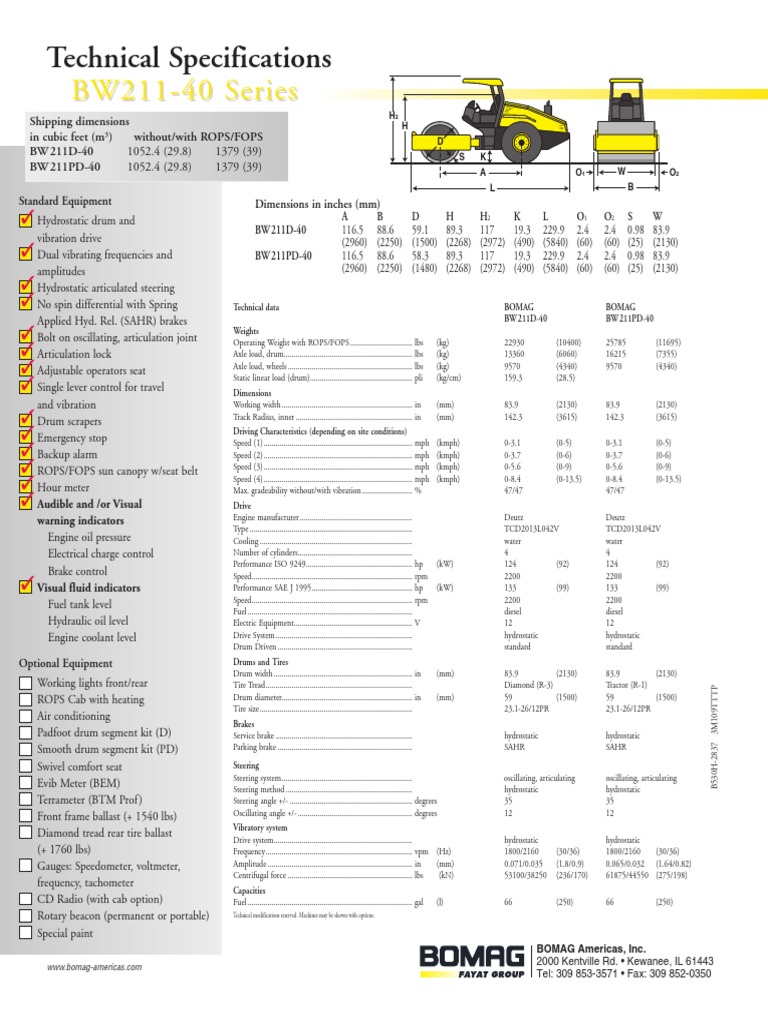 Bomag BW211-40 | PDF | Horsepower | Diesel Engine