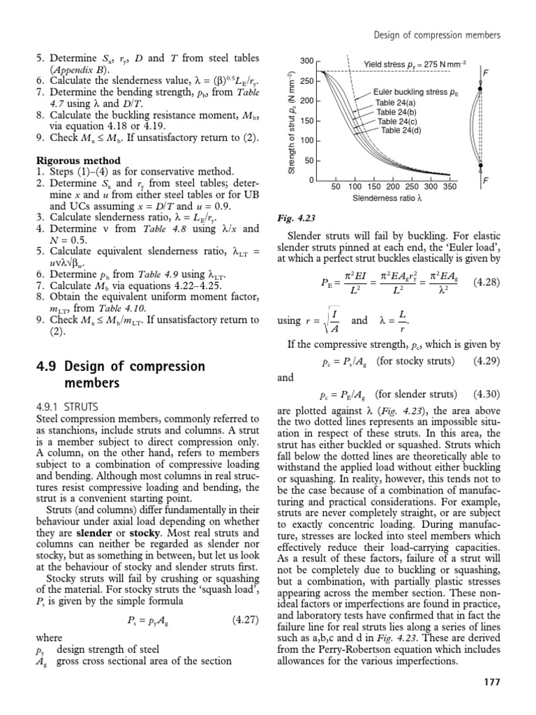 4.9 Design of Compression Members: L 4.7 Using | PDF | Buckling | Column