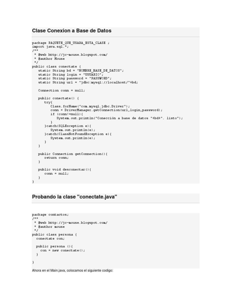 Clase Conexion A Base de Datos | PDF | SQL | Java (lenguaje de ...